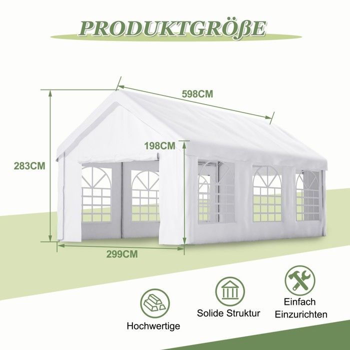 Abri-garage 3x6m robuste hiver - Porte enroulable, toit/parois ...