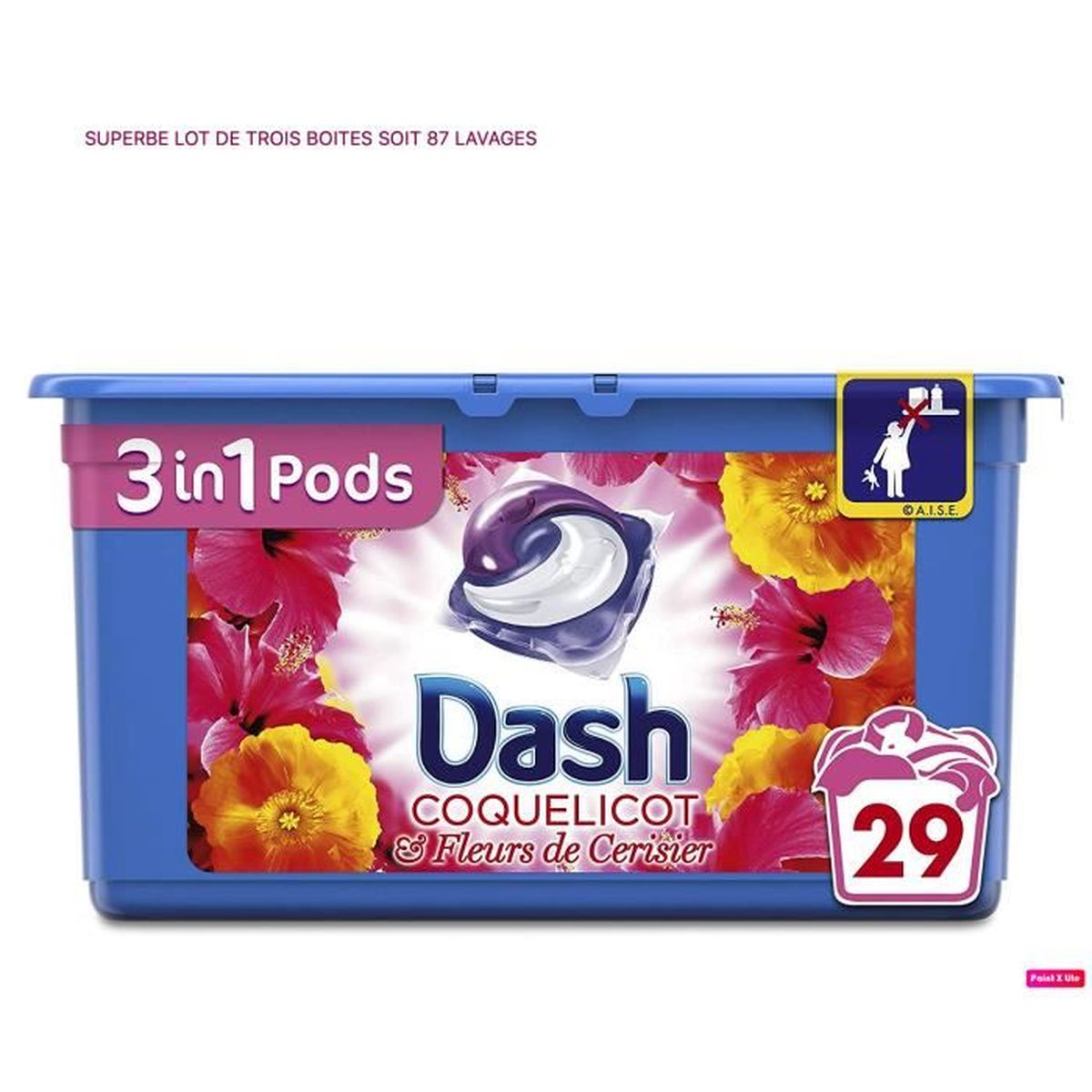 LOT DE 3 LESSIVES Dash 3en1 Pods Capsules Coquelicot et Fleur de ...
