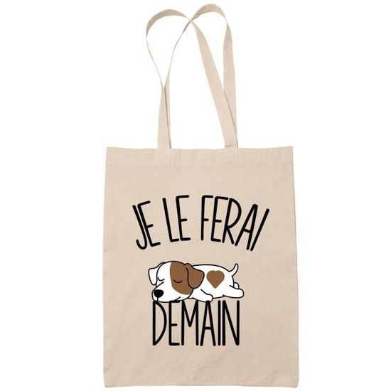 Tote Bag - jack russell - beige - 10L - 100% coton biologique - Idée Cadeau Unique beige ...