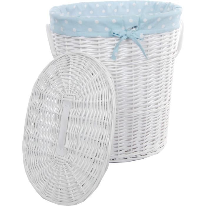 Panier À Linge En Osier Blanc 46 X 34 Cm H.55 Cm 23Woval-B[u4115 ...