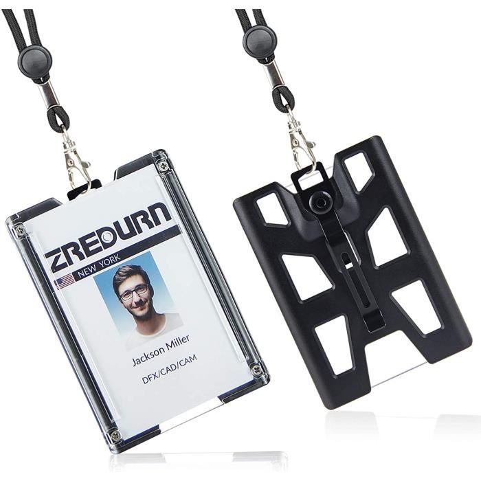 HFJKFW-Porte-badge avec cordon porte-badge en plastique rigide clip en ...