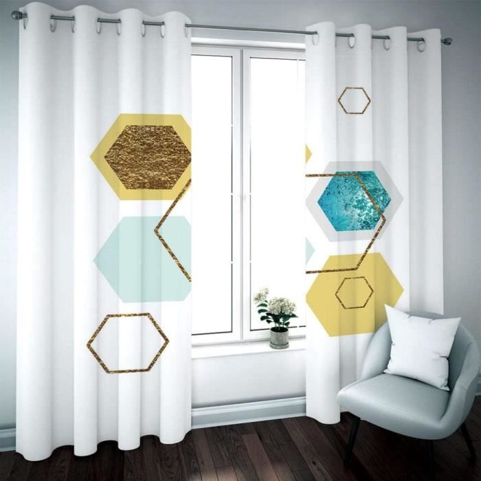 Rideau Occultant Fond Blanc Motif Losange-80x160cm x 2pcs Isolant ...