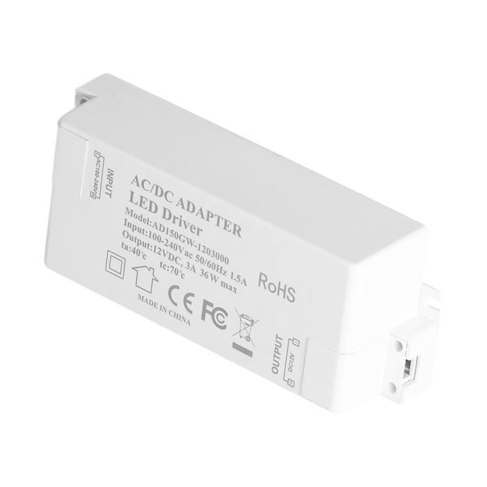 Garosa Transformateur LED 36W LED Driver Entrée AC100-240V Sortie DC12V ...