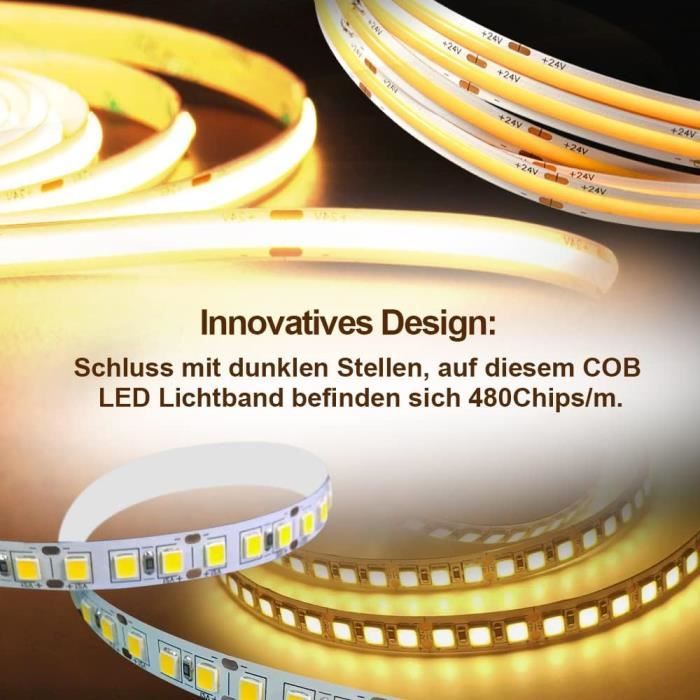 Dc24V Ruban Led Cob Blanc Naturel 4000K, 5M 480Led-M Bande Lumineuse ...