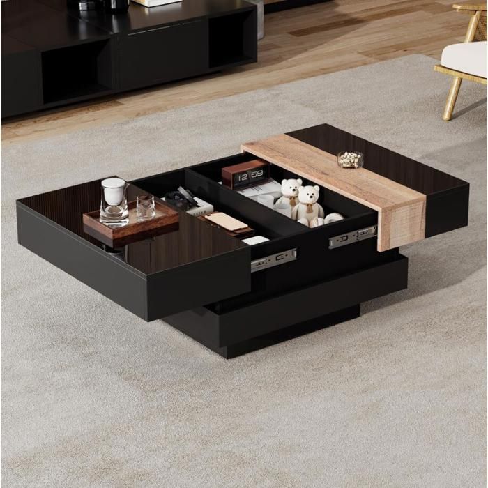 Table de salon carrée,table basse extensible avec rangement caché ...