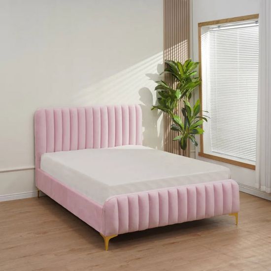 Lit 2 places 140x190 cm FAYE design velours sommier inclus - Cdiscount ...