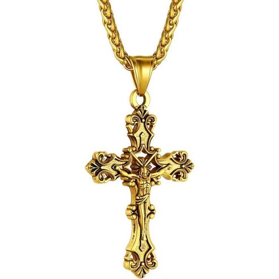 Chaine Croix Homme Collier Chretienne Pendentif Femme Acier Inoxydable ...