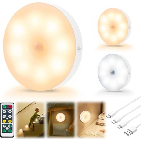 Lot De 3 Veilleuses Avec Détecteur De Mouvement, Télécommande À Intensité Variable, Batterie ...