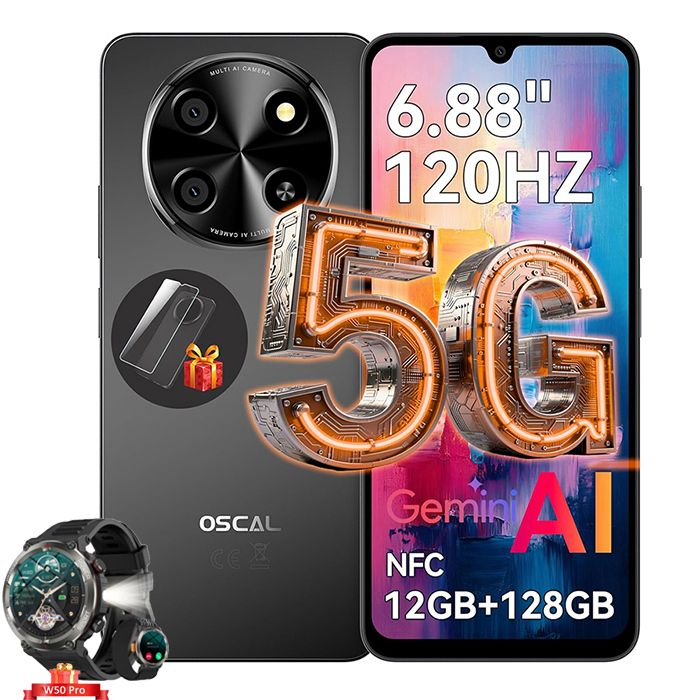 OSCAL Tiger 8 - Smartphone 5G 6,88" 8+128 Go, microSD 2 To, 5000 mAh ...