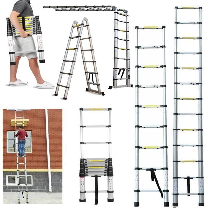 Échelle Télescopique 3.8 m, Escabeau Pliant en Aluminium Échelle ...