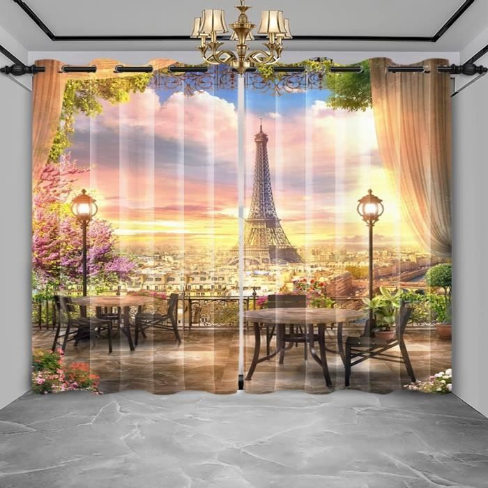 60x120cm-Tour Eiffel Rideau Paris Célèbre Monument Ville Rideau ...