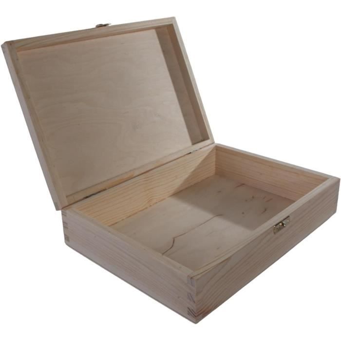 Boîte Rectangulaire En Bois Avec Couvercle Et Fermoir | 26,5 X 19 X 6,5 ...