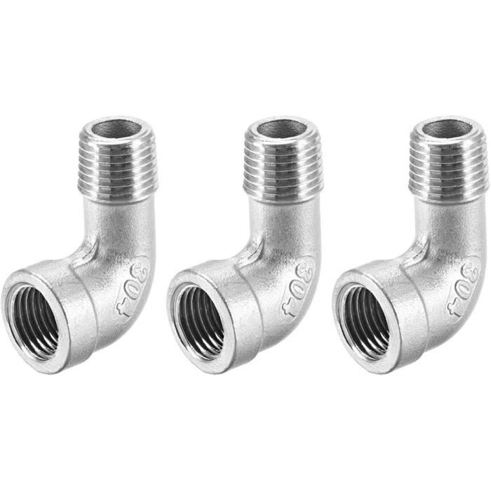 Coude Inox Acier 304 Coulé Raccord Tube 90 Degré 1-4 BSPT Femelle x 1-4 BSPT Mâle Filetage 3Pcs ...