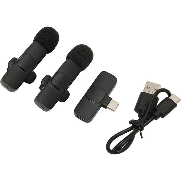 Système de Microphone Lavalier sans Fil, Micro-Cravate Compact avec 1 émetteur et 2 récepteurs ...