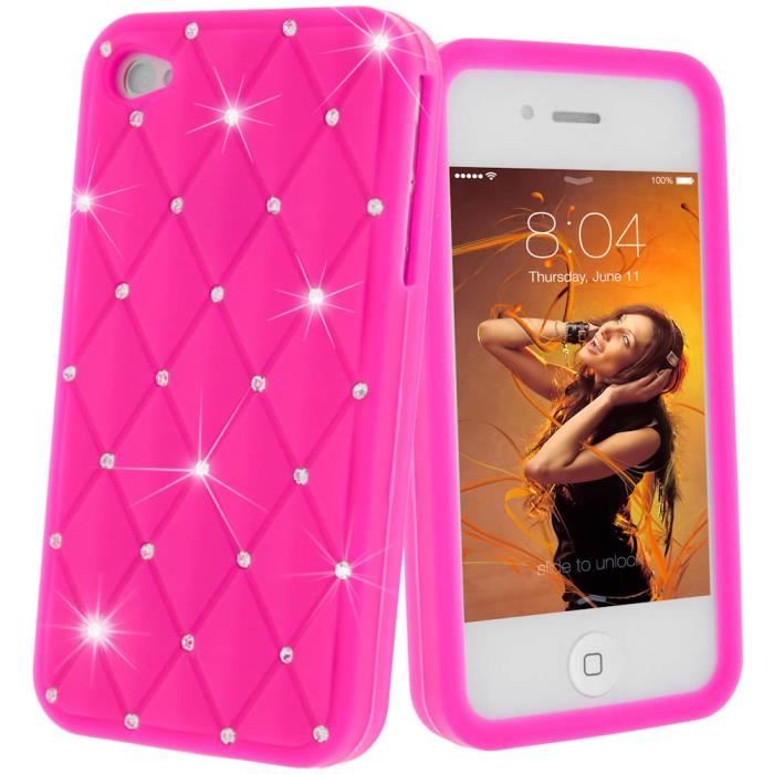 Coque Silicone Strass Fushia Apple iPhone 4 et 4S - Cdiscount Téléphonie