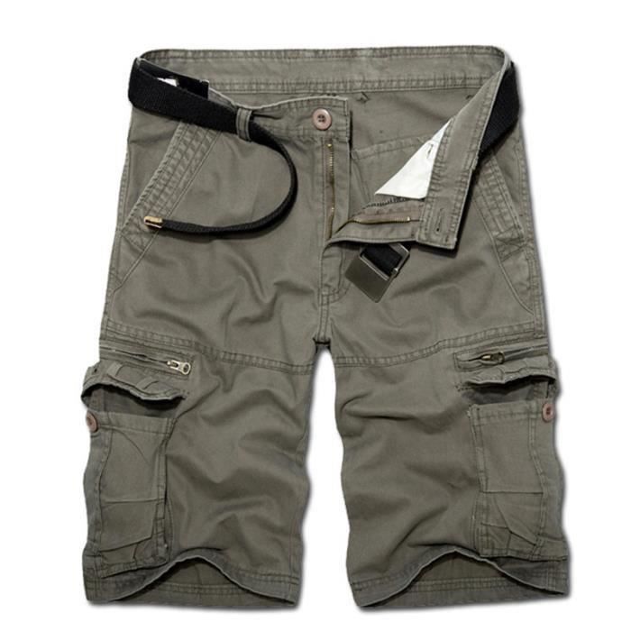 FUNMOON Bermuda Cargo Homme En Coton Avec Multi Poches Uni Pantalon ...