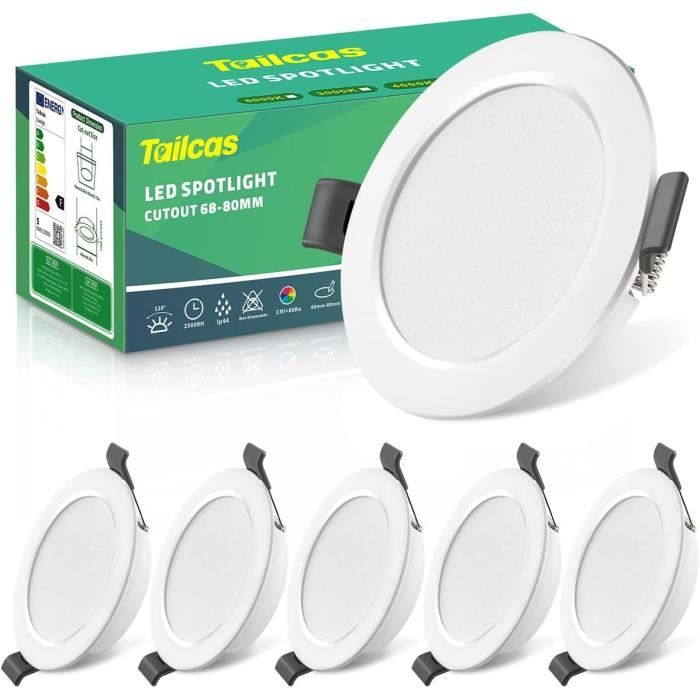 Spot LED Encastrable 5W, IP44 4000K Spot Led Extra Plat Blanc Neutre 450lm Lot de 6, Trou 68 ...