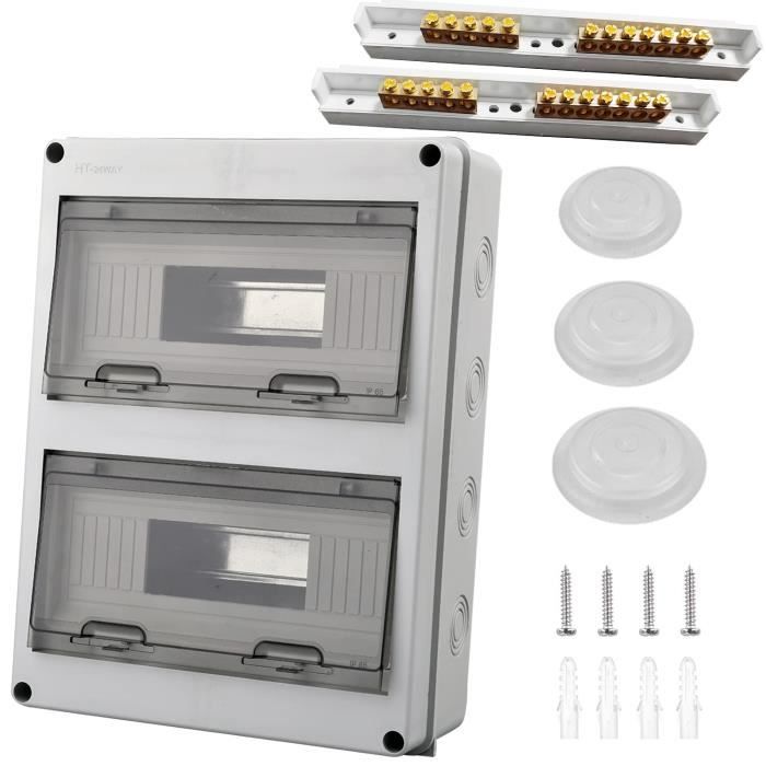 Coffret Electrique Etanche Exterieur IP65, 24 Modules avec Terminaux et Rails Intégrés Boîte à ...
