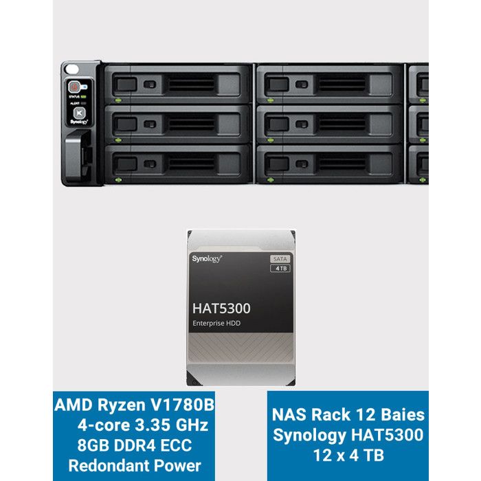 Synology RS2423RP+ Serveur NAS Rack 2U 12 baies HAT5300 48To (12x4To ...