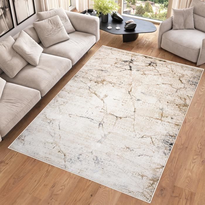 TAPISO Tapis de Salon Chambre HERA Crème Beige Gris Motif Aztèque ...