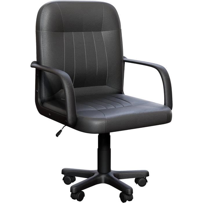 Chaise De Bureau, Simili Cuir Acier Allié Nylon, Noir, H (81-91) X W 60 ...