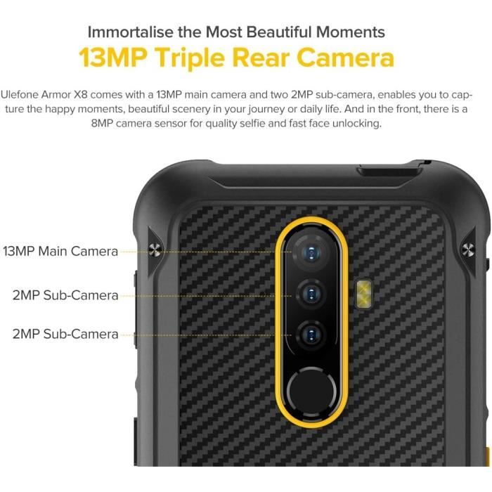 Smartphone Ulefone Armor X8 Android 10 IP68 Débloqué Étanche 4Go+64Go ...