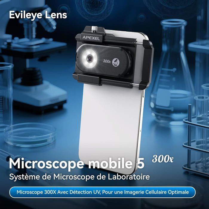 Evil Eye Microscope Portable 300X avec éclairage LED et détection UV ...