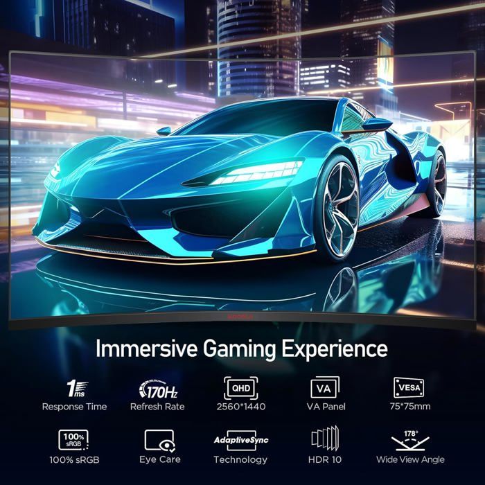 Écran PC Gaming Incurvé - KOORUI - MG32A2QV - 31,5" - QHD 2560x1440 ...