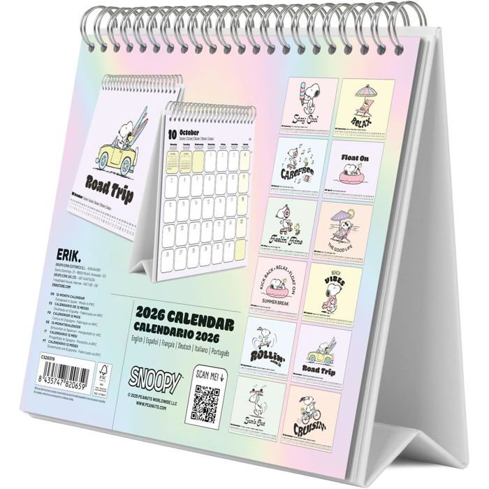 Calendrier de bureau 2026 Snoopy mensuel idéal cadeau espace notes et ...