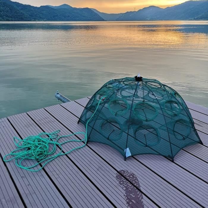 8 côtés 8 trous - Filet de pêche pliable en Nylon,, matériel de pêche ...