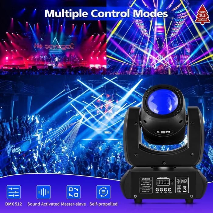 UKing 200W DJ Lyre LED Beam 8 GOBO 18 Prisme DMX - PACK DE 2 Avec ...