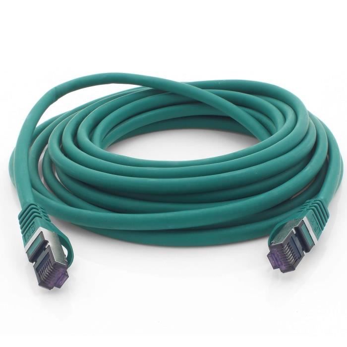 Cat.7 Câble Réseau 15M Vert 1 Pièce Cat7 Câble Ethernet Poe Lan 10 Gb S ...