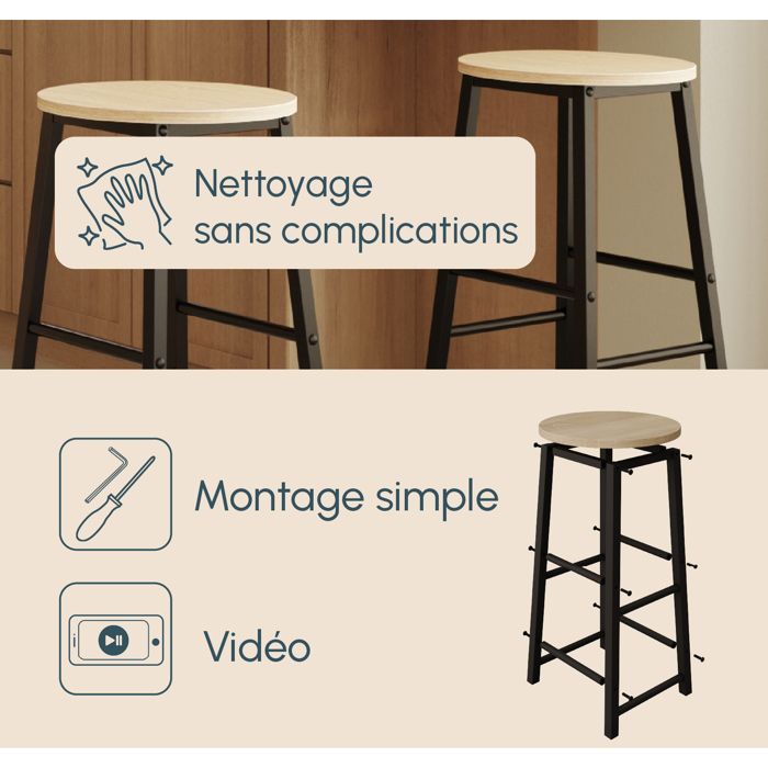 Tabourets de bar - DESIGN AMEUBLEMENT - Lucca - Noir et Sonoma - 2 ...