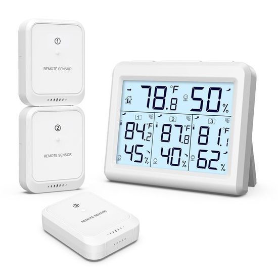 Station Météo Sans Fil, Thermomètre Hygromètre Numérique d'Intérieur Extérieur, Thermomètre de ...