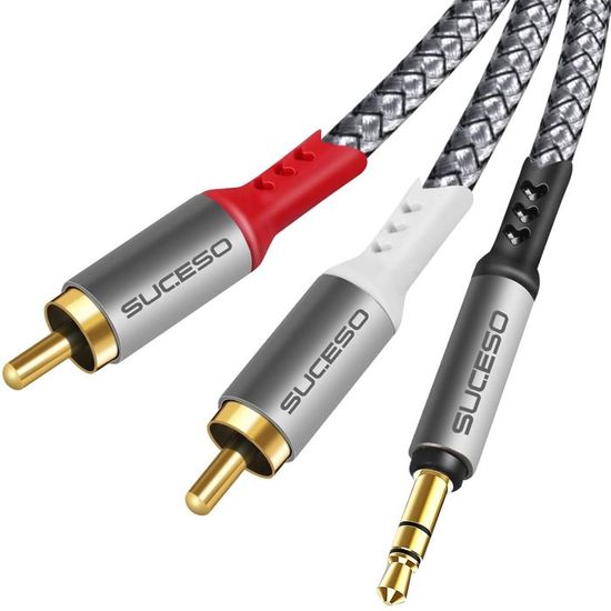 Câble Jack 3.5mm vers 2 RCA Mâles Adaptateur RCA Audio Stéréo Câble ...