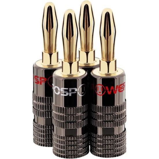 Fiches Bananes (4 Pack), Premium [ 24K Connecteur Plaqué Or ] À Double ...