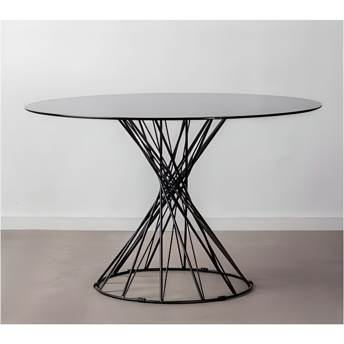 Table à manger design ronde verre trempé/métal noir CRYSTAL - Cdiscount ...