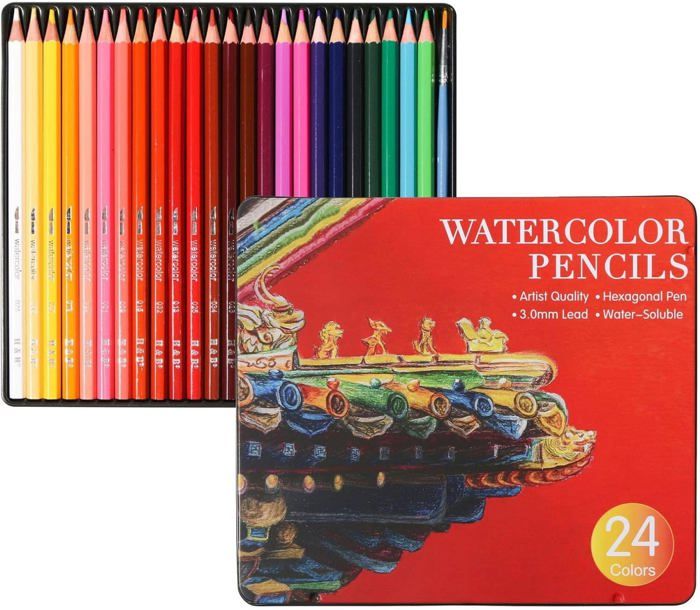 24 Crayons Aquarellables,Crayons De Couleurs Adultes Pour Mélange ...