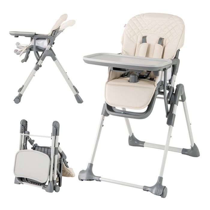 Chaise Haute Bébé Pliante COSTWAY avec Repose-pieds, Plateau Détachable ...