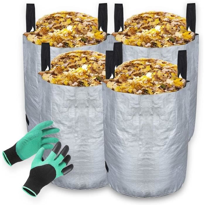 Sac à herbe - Indéc. [Y310] - Lot de 1-2-3-4 sacs de déchets végétaux - Vert - PE résistant et ...