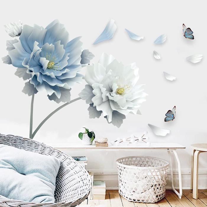 Stickers Décoratifs Dégradé Bleu Papillon Lotus Stickers Muraux Fleurs ...