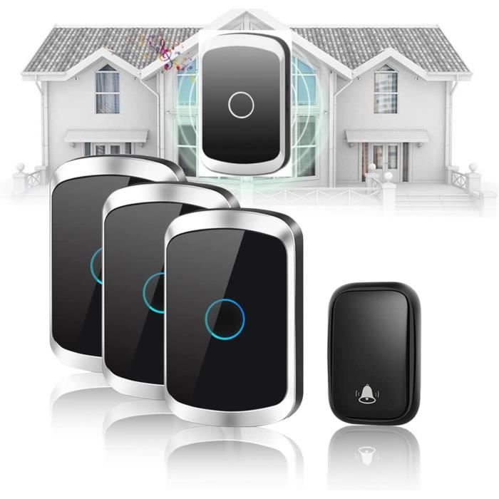 Sonnette de porte d'entrée sans fil avec 3 récepteurs étanches sans fil ...