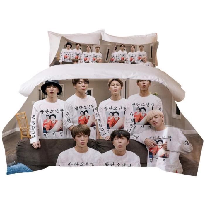 Housse de couette 3D Kpop BTS - Parure de lit 3 pièces en microfibre ...