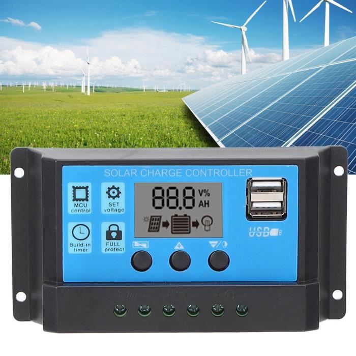 Contrôleur de Charge solaire 60A avec double port USB 12V 24V Auto PWM LCD affichage panneau ...