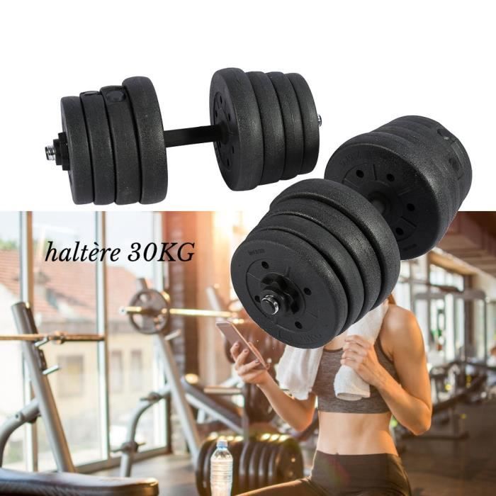 CES Ensemble D'haltères Musculation Réglable en Fer de 30 kg avec Barre ...