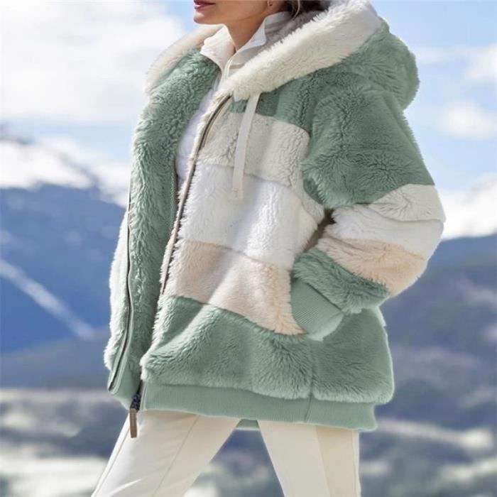 Manteau Caban Pardessus Femme Ample Peluche Fermeture Éclair Vert WF - Or Or - Cdiscount Prêt-à ...