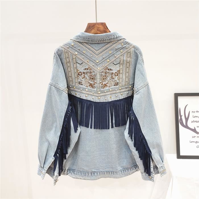 Veste en jean femme - Vintage pour style Boho Light_blue - Cdiscount ...