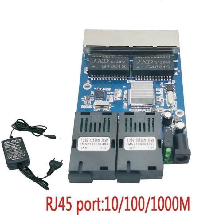 Convertisseur de média Fiber optique,commutateur 4 RJ45 UTP 2SC Gigabit ...