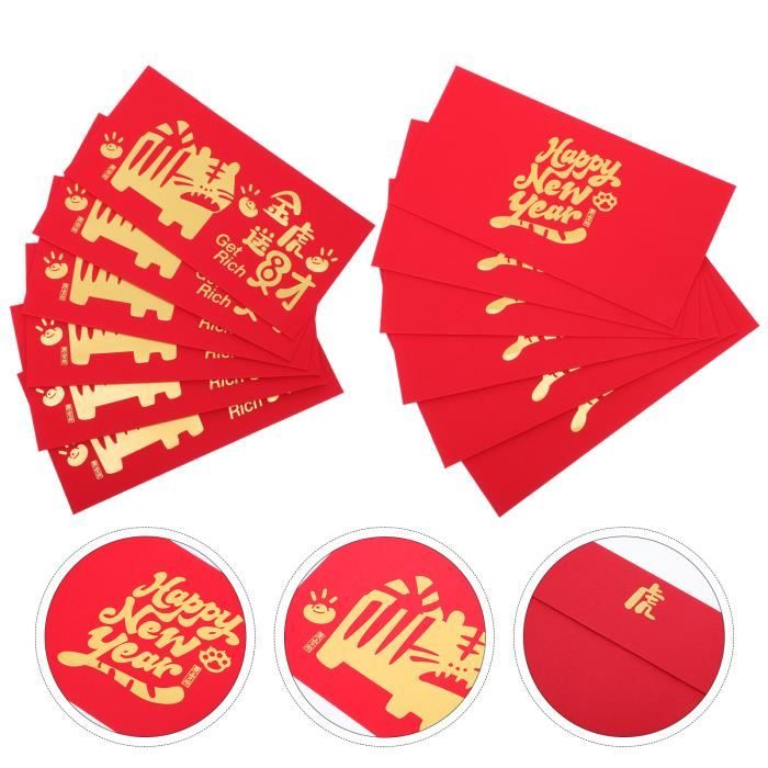 12 pcs Petit Nouvel An Modèle de dorure de dorure rouge Enveloppes ...