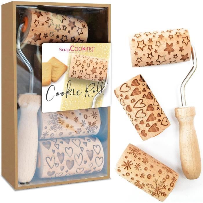 Kit Cookie Roll Avec 3 Mini Rouleaux À Pâtisserie En Bois Avec Motifs ...